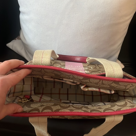 Bags | Coach Beige And Pink Canvas Leather Tote Authentic Coach ...